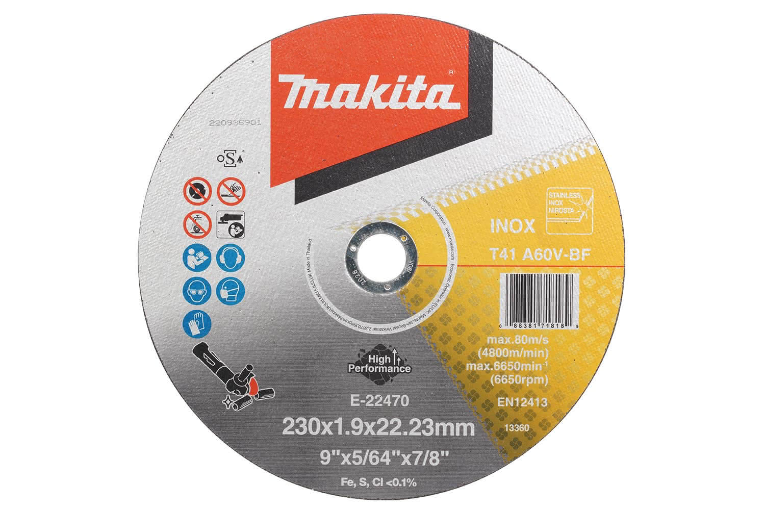 Makita - Accessory Details - 230 x 1.9mm INOX Thin Cut-off Wheel (E-22470)